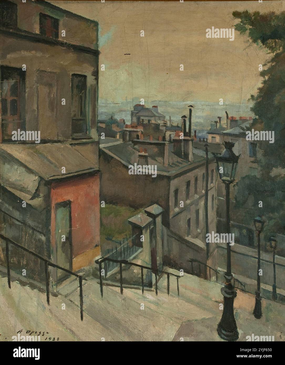 Alfredo Opisso / "Landscape of Montmartre", 1928, Oil, 53.5 x 45.5 cm ...