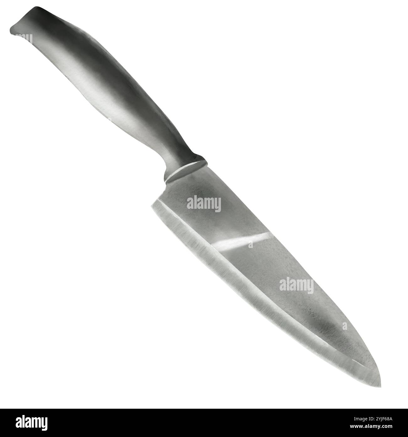 Kitchen glossy metal knife made of stainless steel, watercolor digital ...