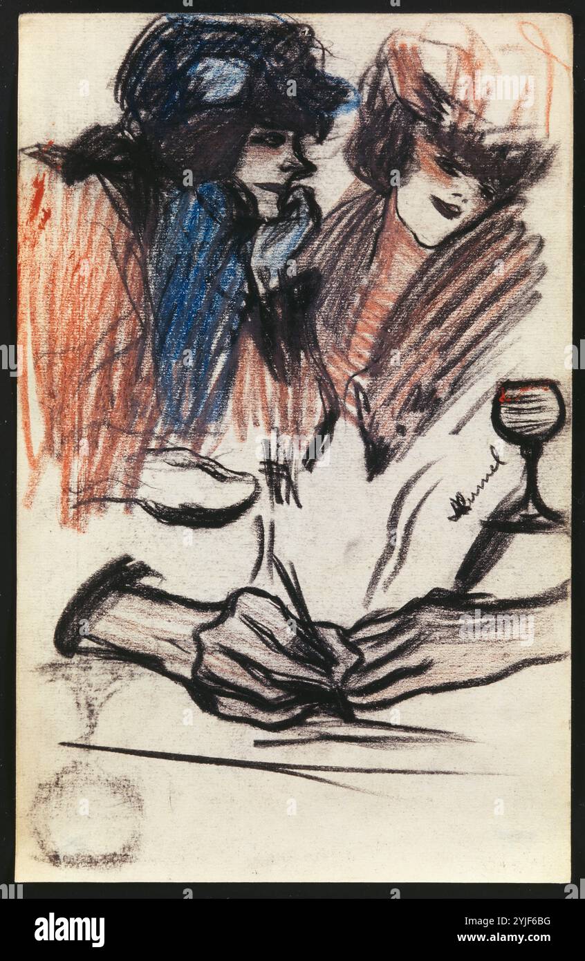Pablo Picasso "Two women sitting at the table and two hands writing ...