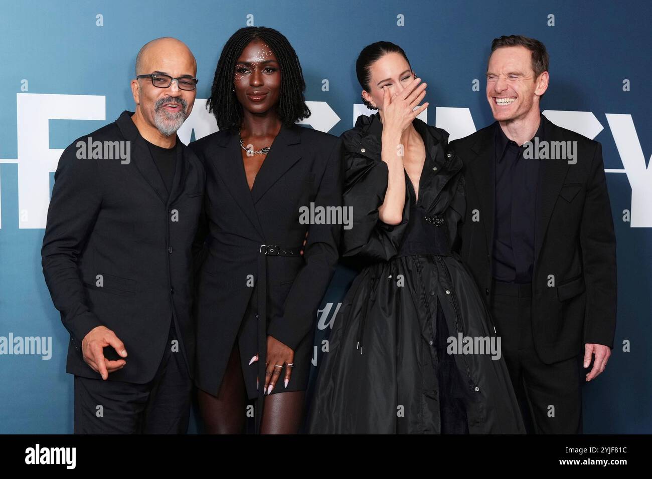 Jeffrey Wright, from left, Jodie Turner-Smith, Katherine Waterston and Michael Fassbender pose ...