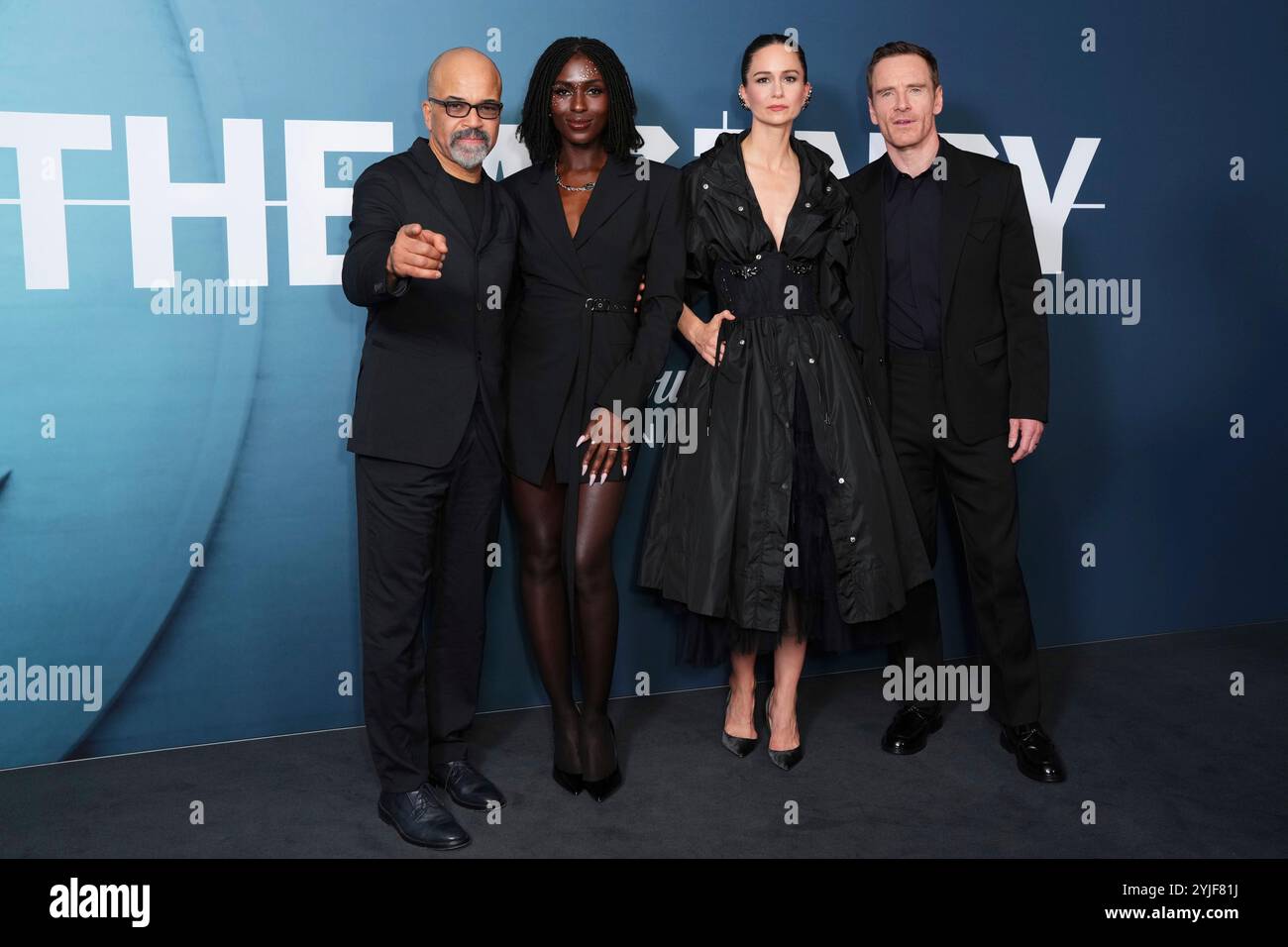 Jeffrey Wright, from left, Jodie Turner-Smith, Katherine Waterston and Michael Fassbender pose ...