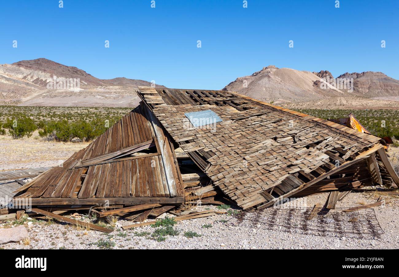 Demolished Ruins Old Wood Log Cabin, Historic Wild West Mining Rhyolite ...