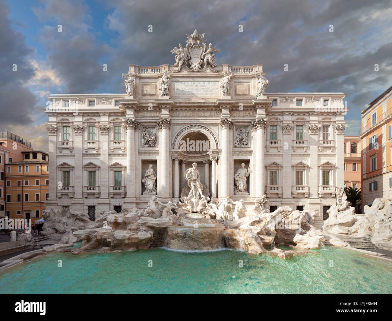 Trevi Fountain (Fontana di Trevi). Front view of fountain in the Trevi ...