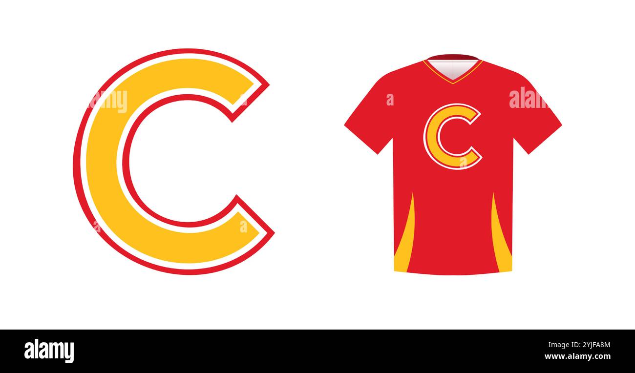 Bold yellow letter C with red outline, varsity sports emblem design on ...