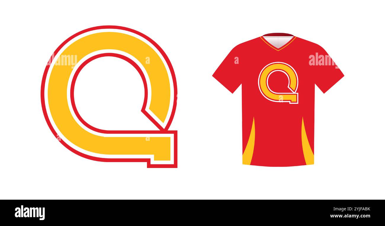 Bold yellow letter Q with red outline, varsity sports emblem design on ...