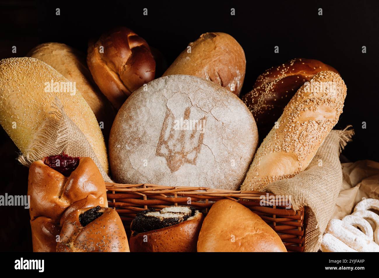 Traditional Ukrainian bread with Trident emblem, symbolizing culture ...