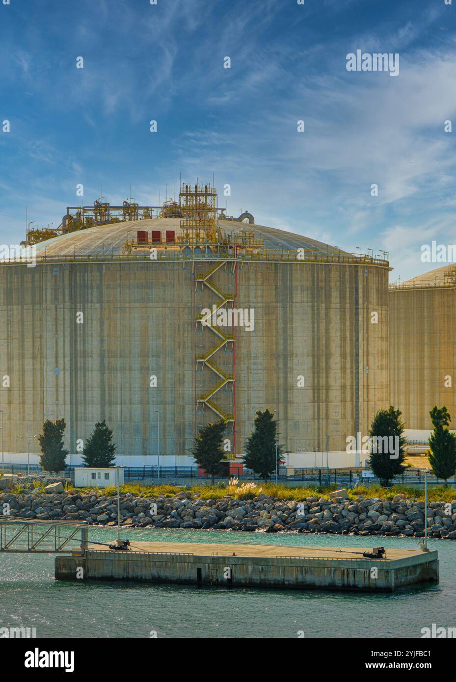 BARCELONA, SPAIN - October 3, 2024: Large concrete gas storage tanks ...