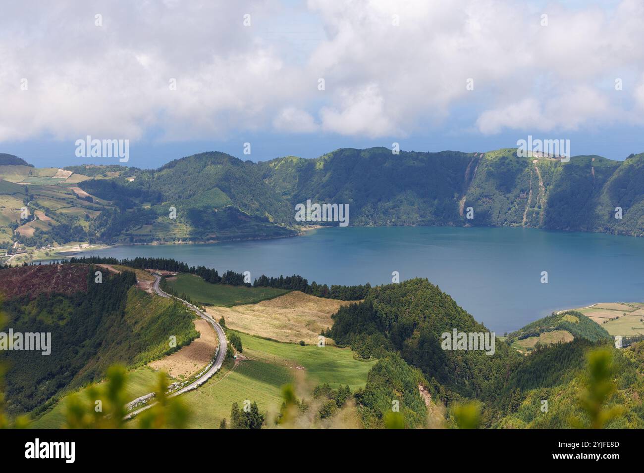 Panoramic view over Lake of Sete Cidades (Lagoa das Sete Cidades). Sao ...