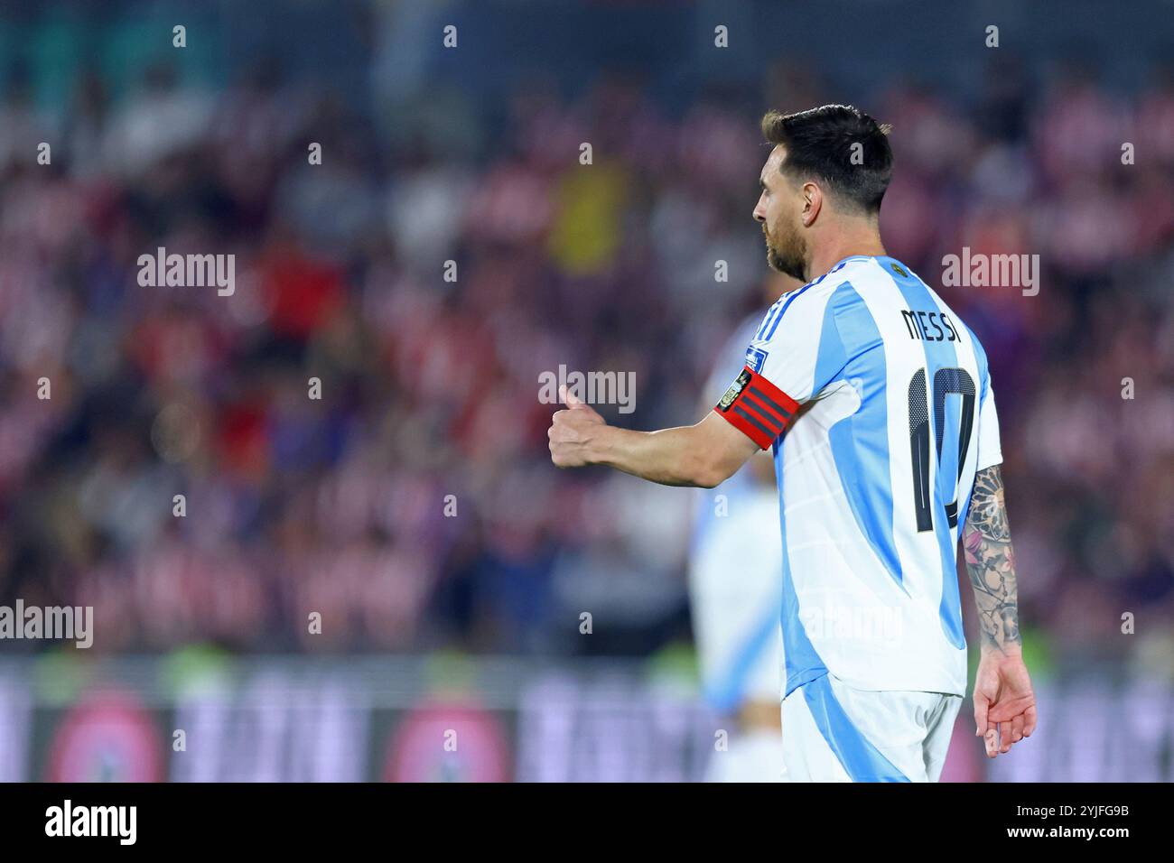 Asuncion, Paraguay. 14th Nov, 2024. Lionel Messi of Argentina, gestures ...