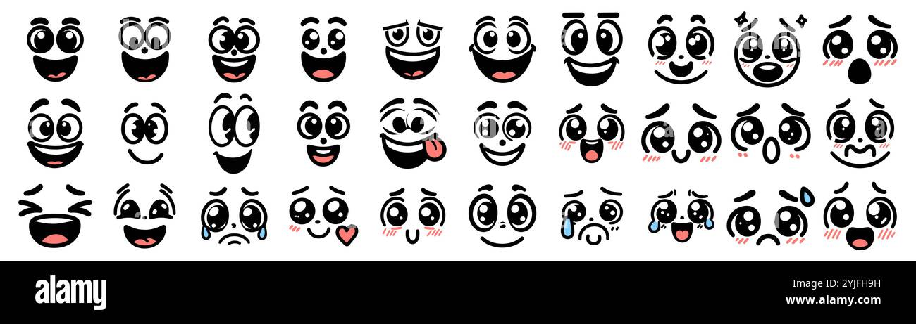 Cartoon and comics characters faces. Traditional emotions vector ...