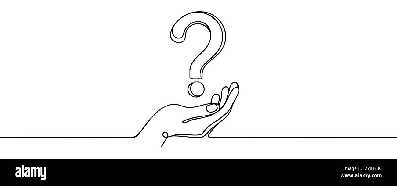 Hand holds question mark one line art, hand drawn asking sign, idea ...
