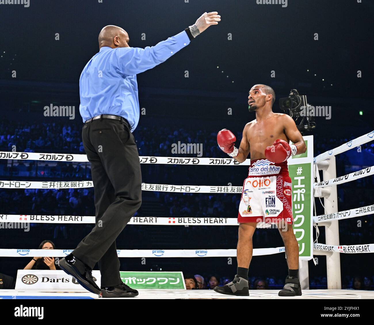 Tokyo, Japan. 14th Oct, 2024. Referee Robert Hoyle, left, stops the ...