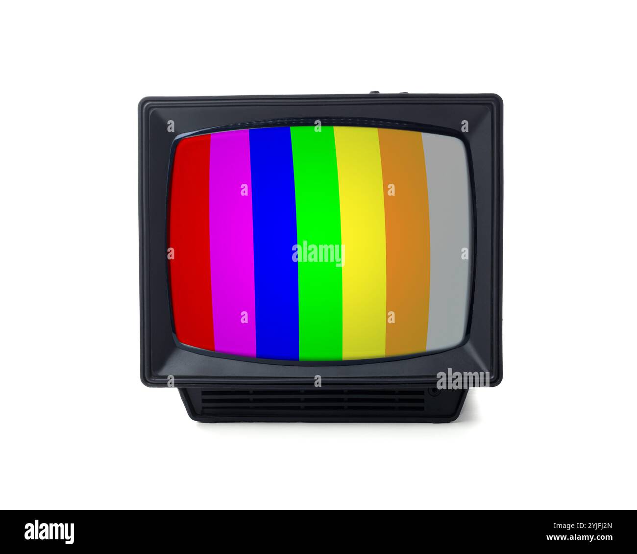 Retro TV set with test pattern on white background. Color bars on ...