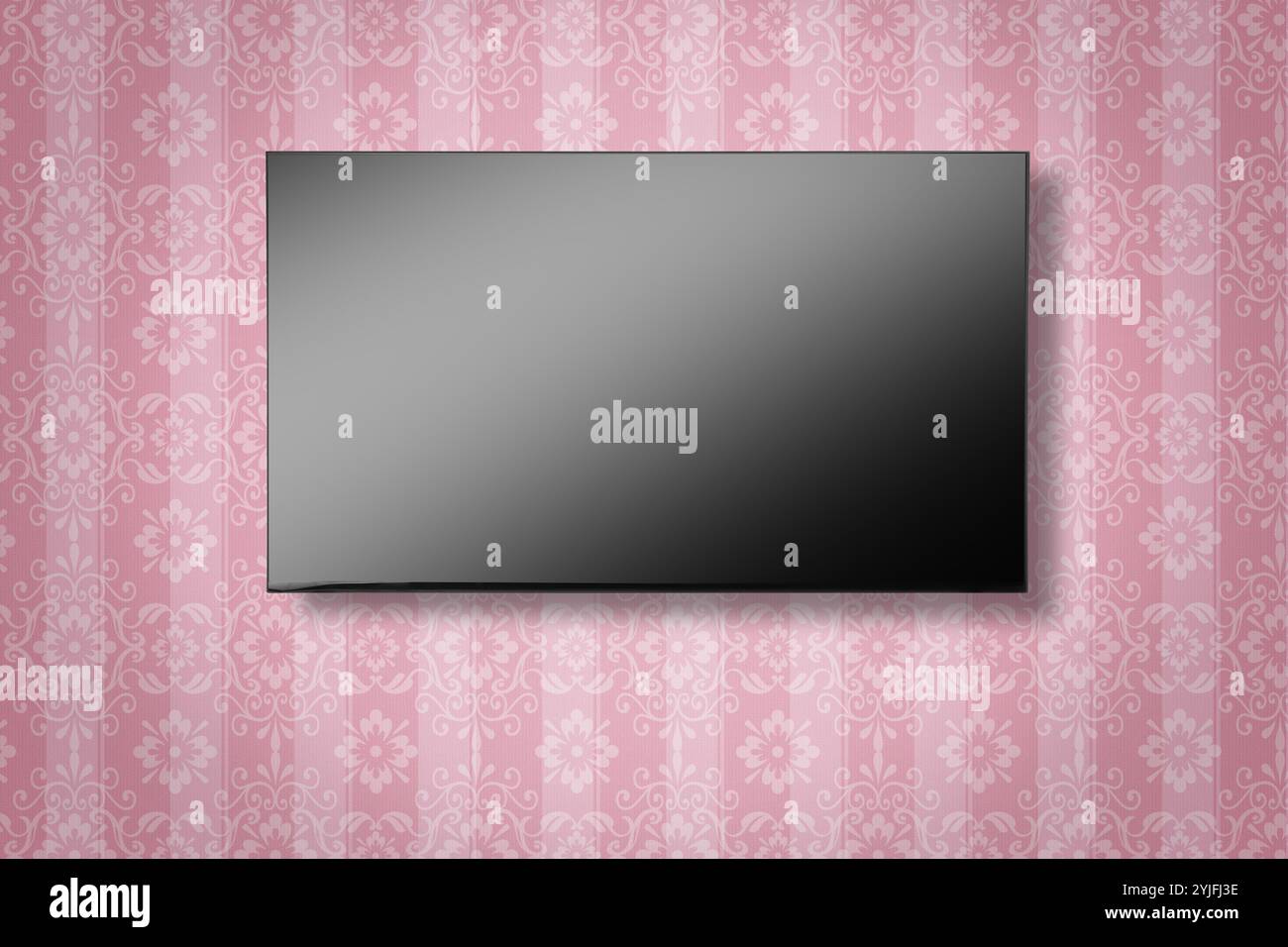 Tv set with flat screen mounted on wall Stock Photo - Alamy