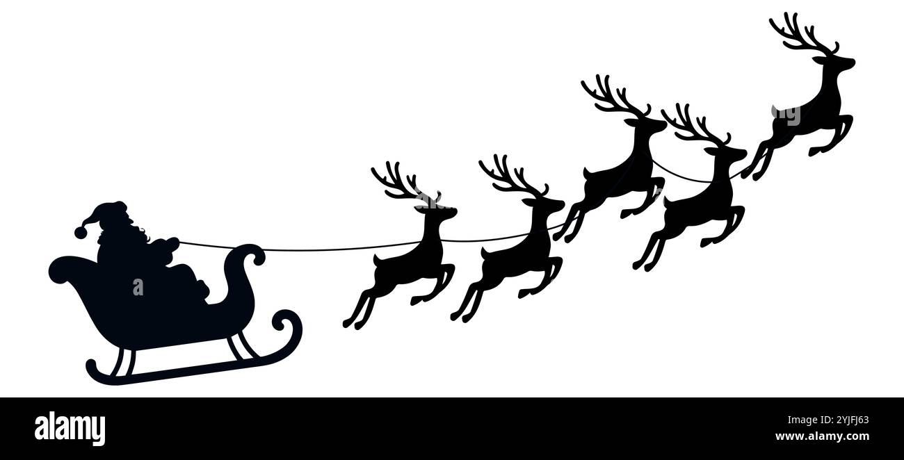 Santa Claus rides in a sleigh in harness on the reindeer Stock Vector ...