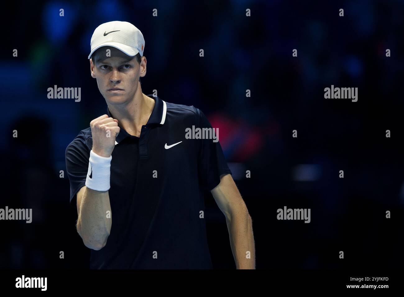 Turin, Italy. 14 November 2024. Jannik Sinner of Italy celebrates ...
