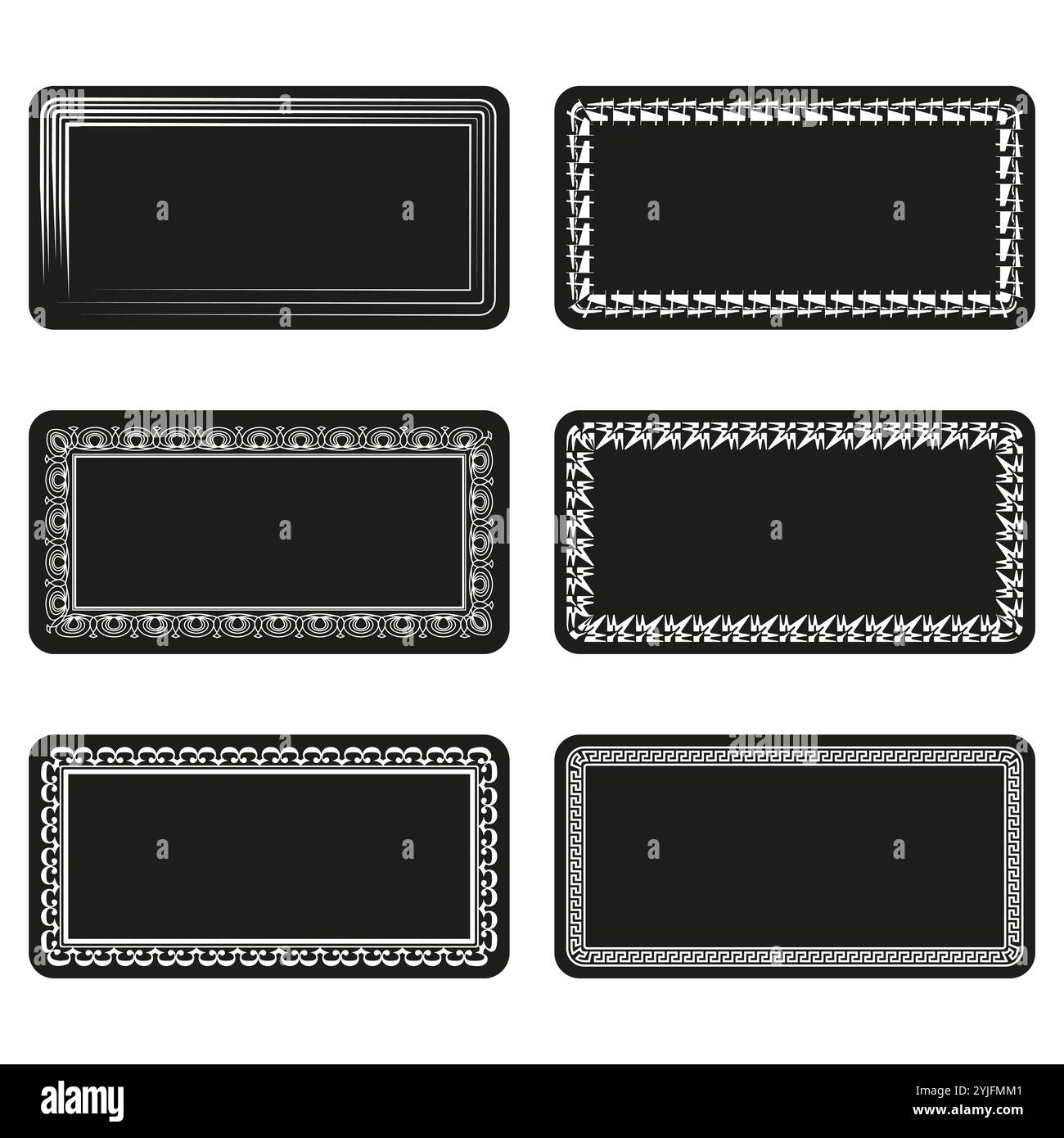 Decorative frame set. Black vector borders. Ornamental rectangular shapes. Elegant frame design ...