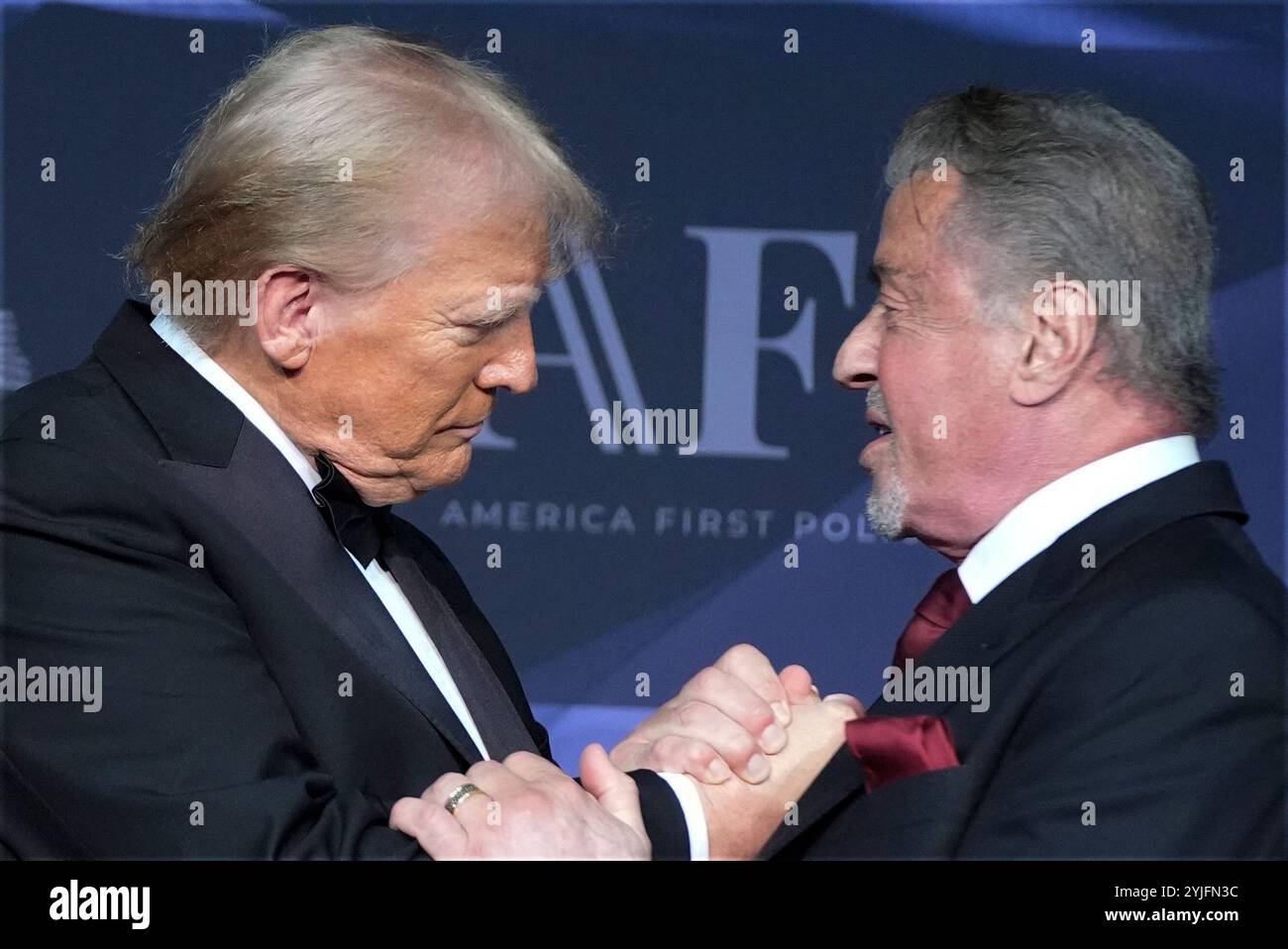 President-elect Donald Trump greets actor Sylvester Stallone during an ...