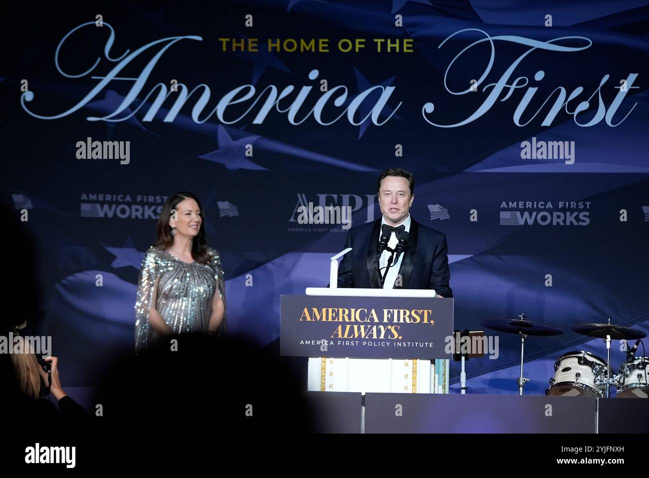 Elon Musk speaks as Brooke Rollins listens after President-elect Donald ...