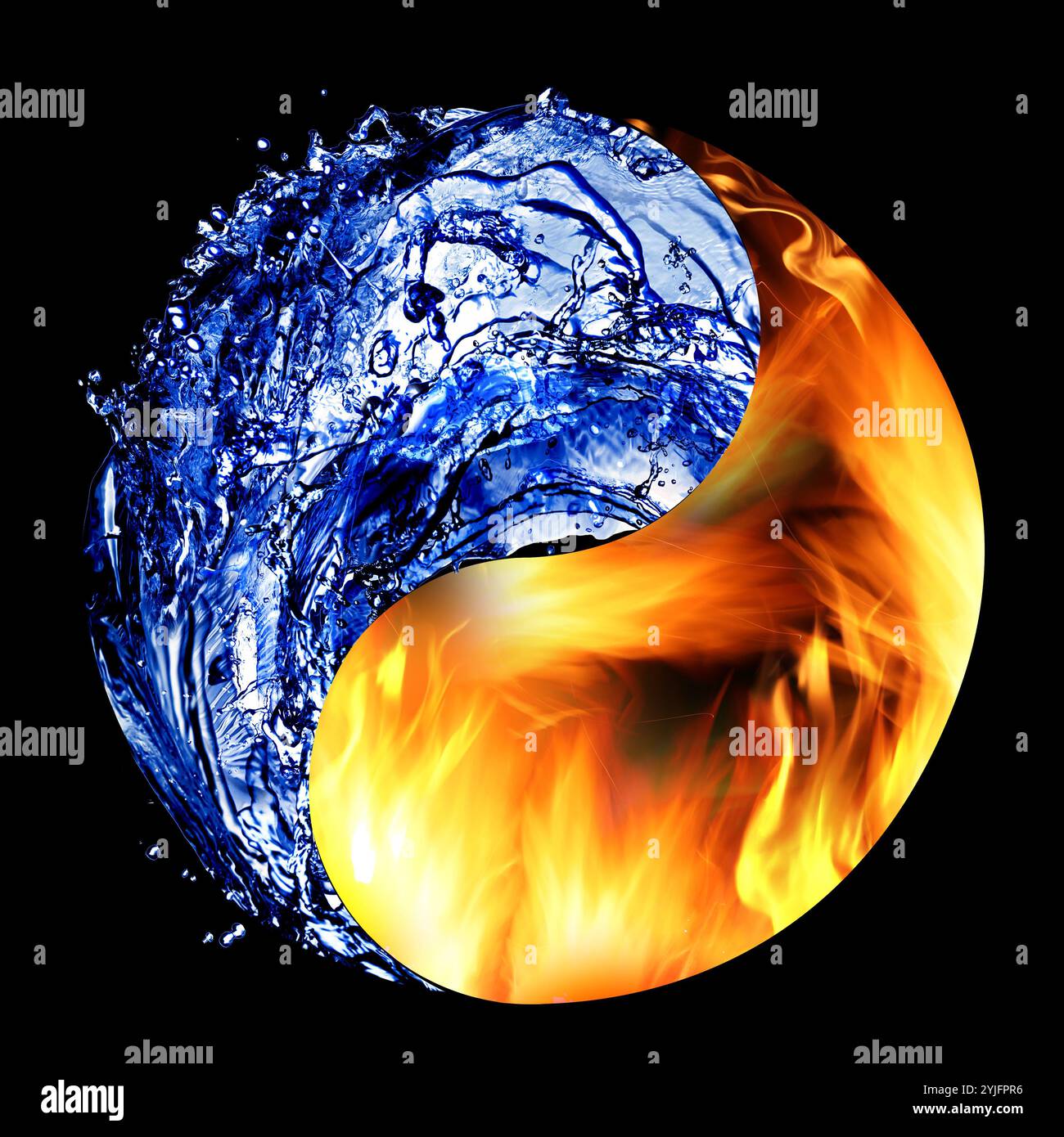 Yin and yang symbol made of fire and water on black background Stock ...