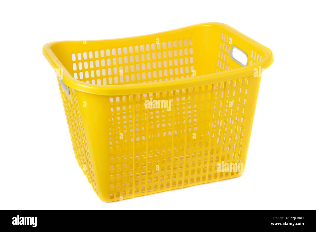 yellow plastic basket on white background Stock Photo - Alamy