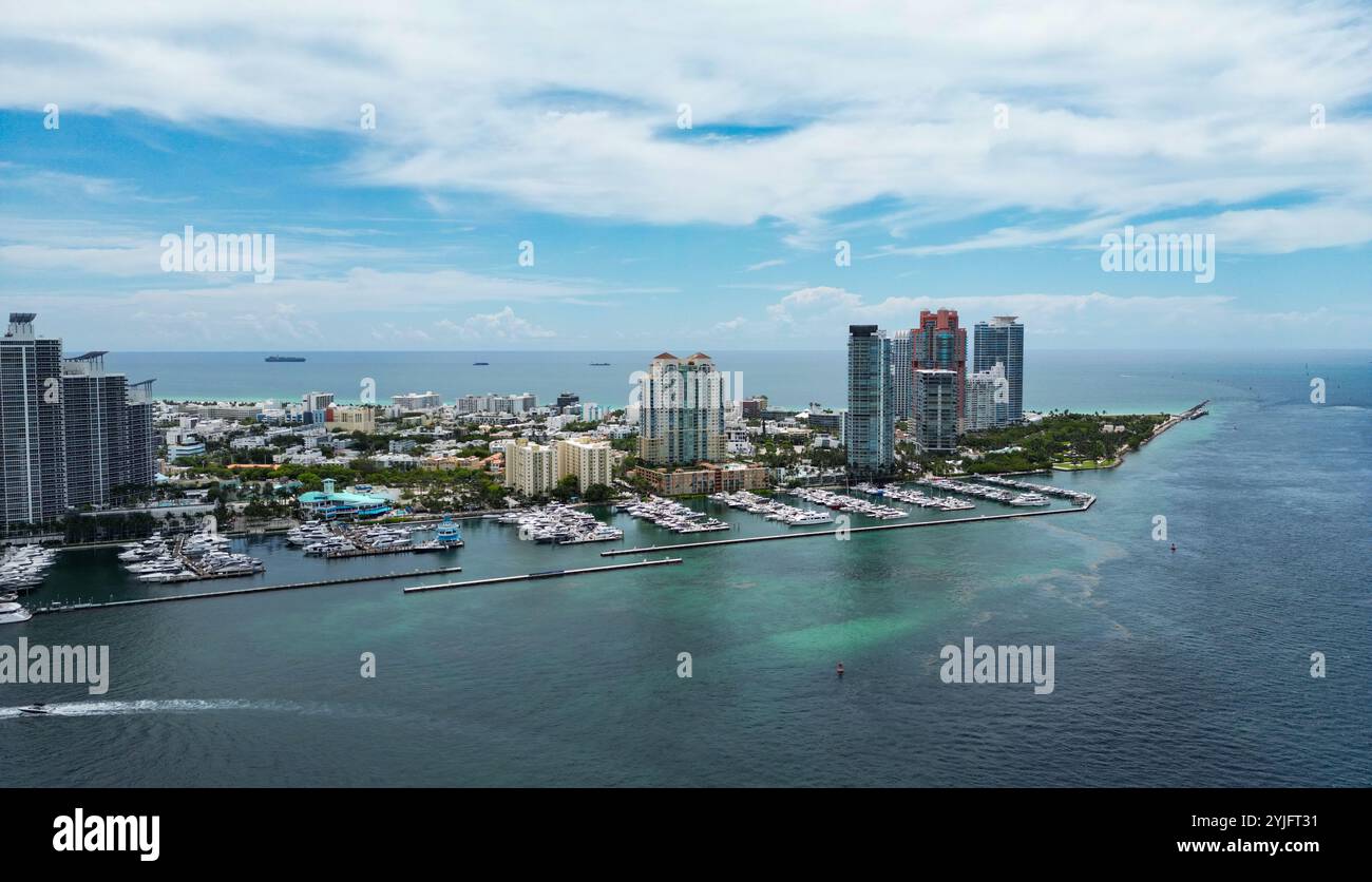 Miami Beach, South Beach, Florida, USA. Miami seaside. Aerial view of ...