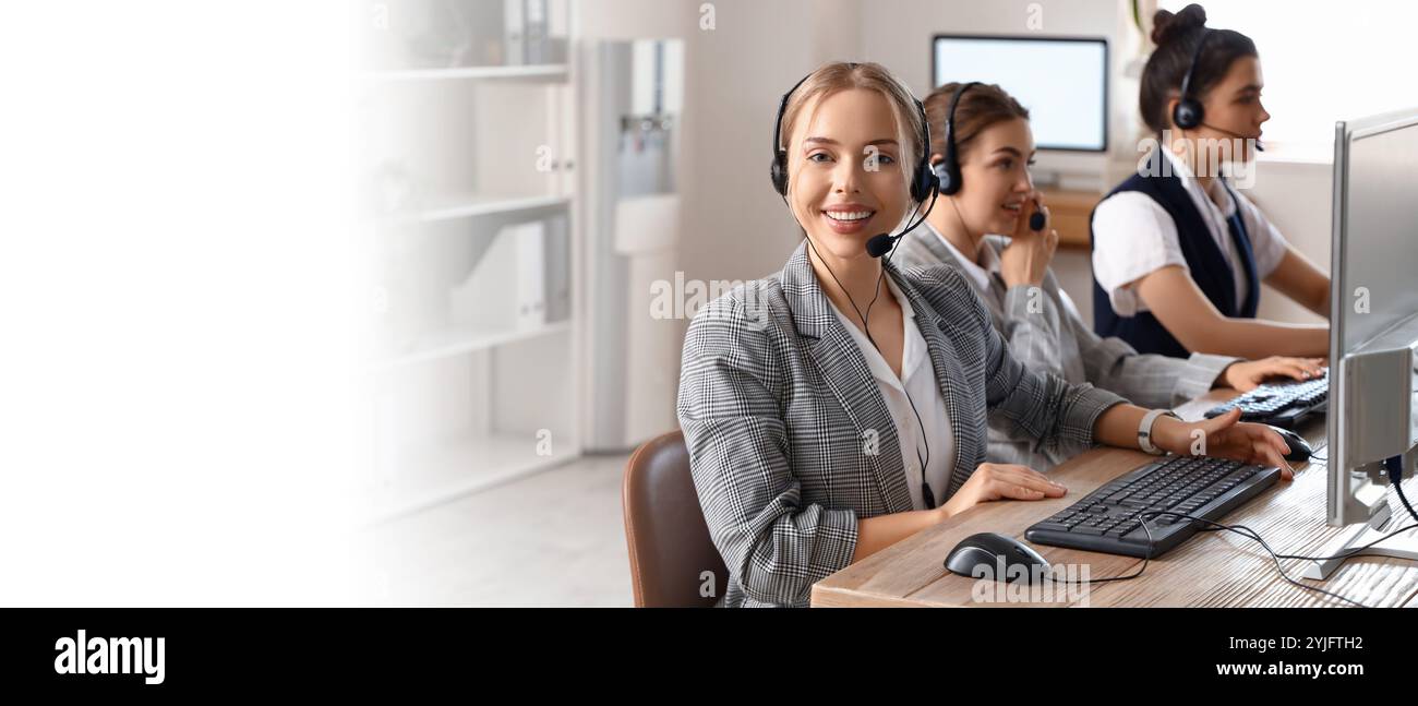 Female technical support agents working in office. Banner for design ...