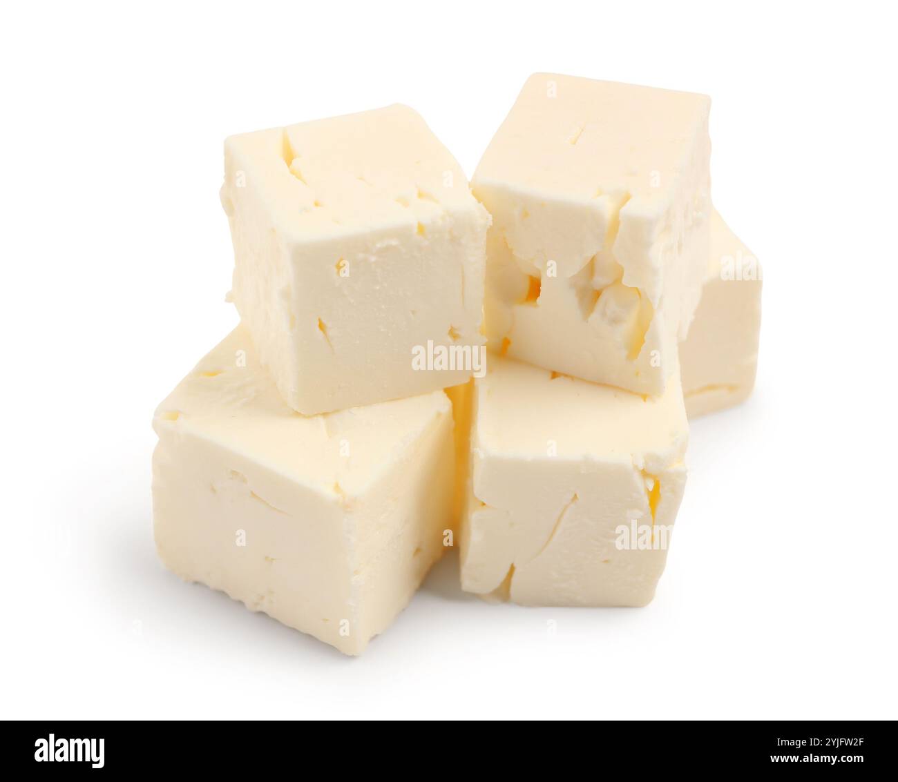 Cut feta cheese slices on white background Stock Photo - Alamy