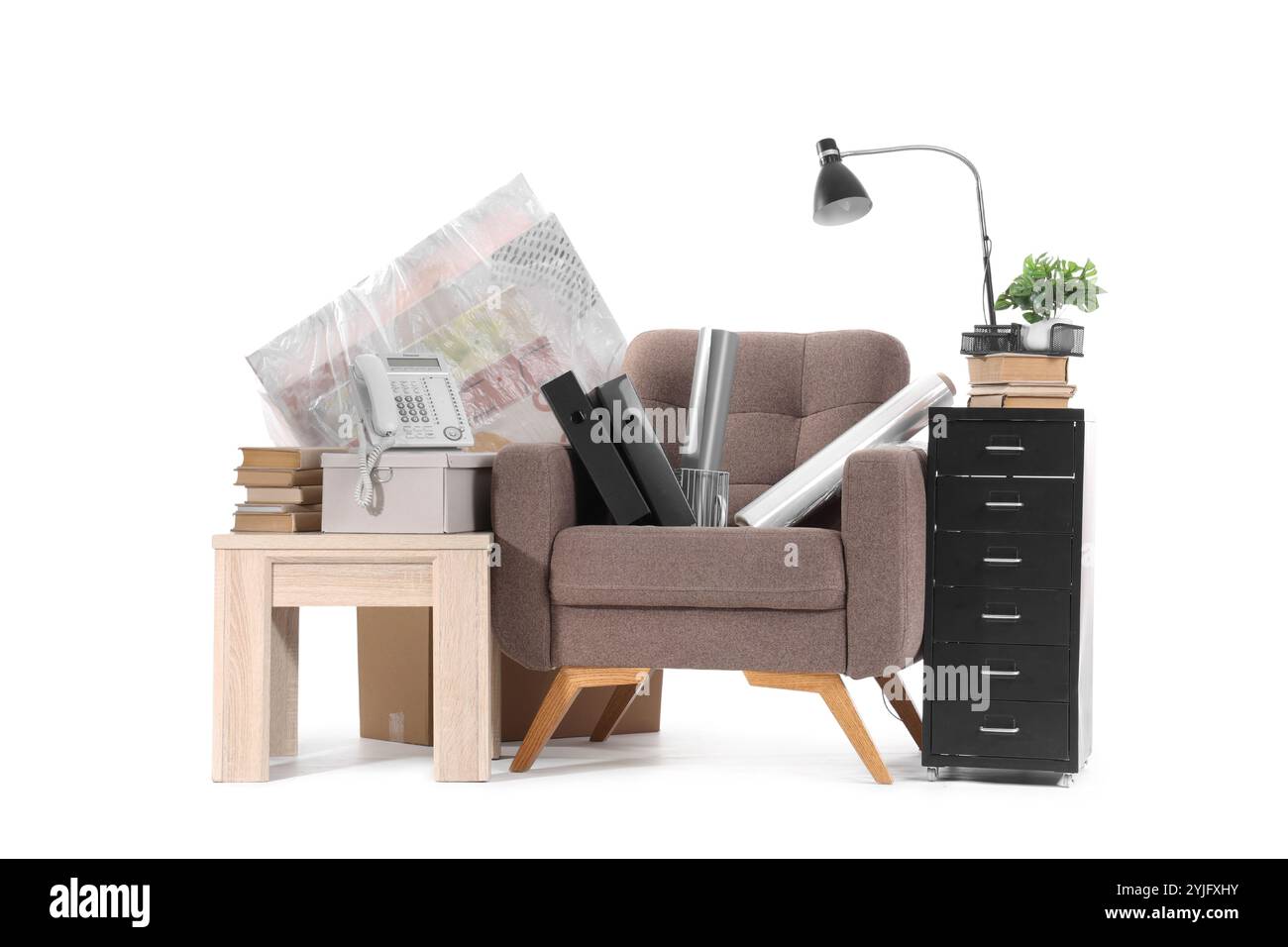 Professional stuff with office furniture isolated on white background ...