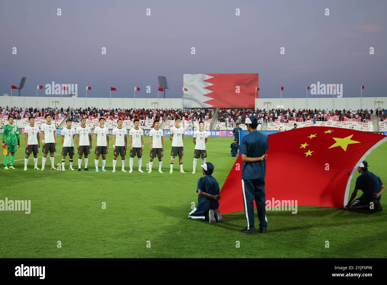 Riffa, Bahrain. 14th Nov, 2024. Team China line up for national anthem ...