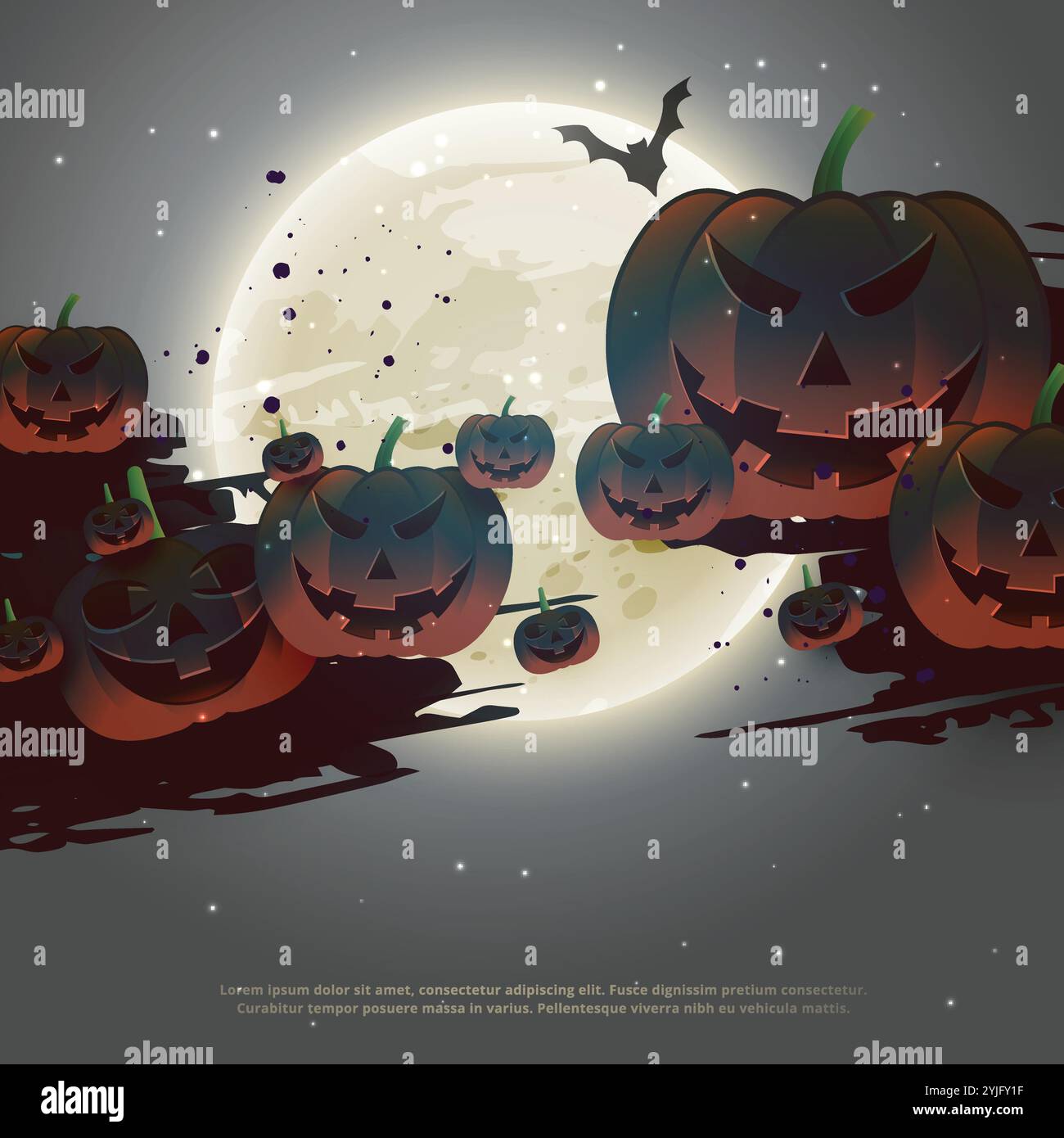 scary halloween background with flying pumpkins Stock Vector Image ...