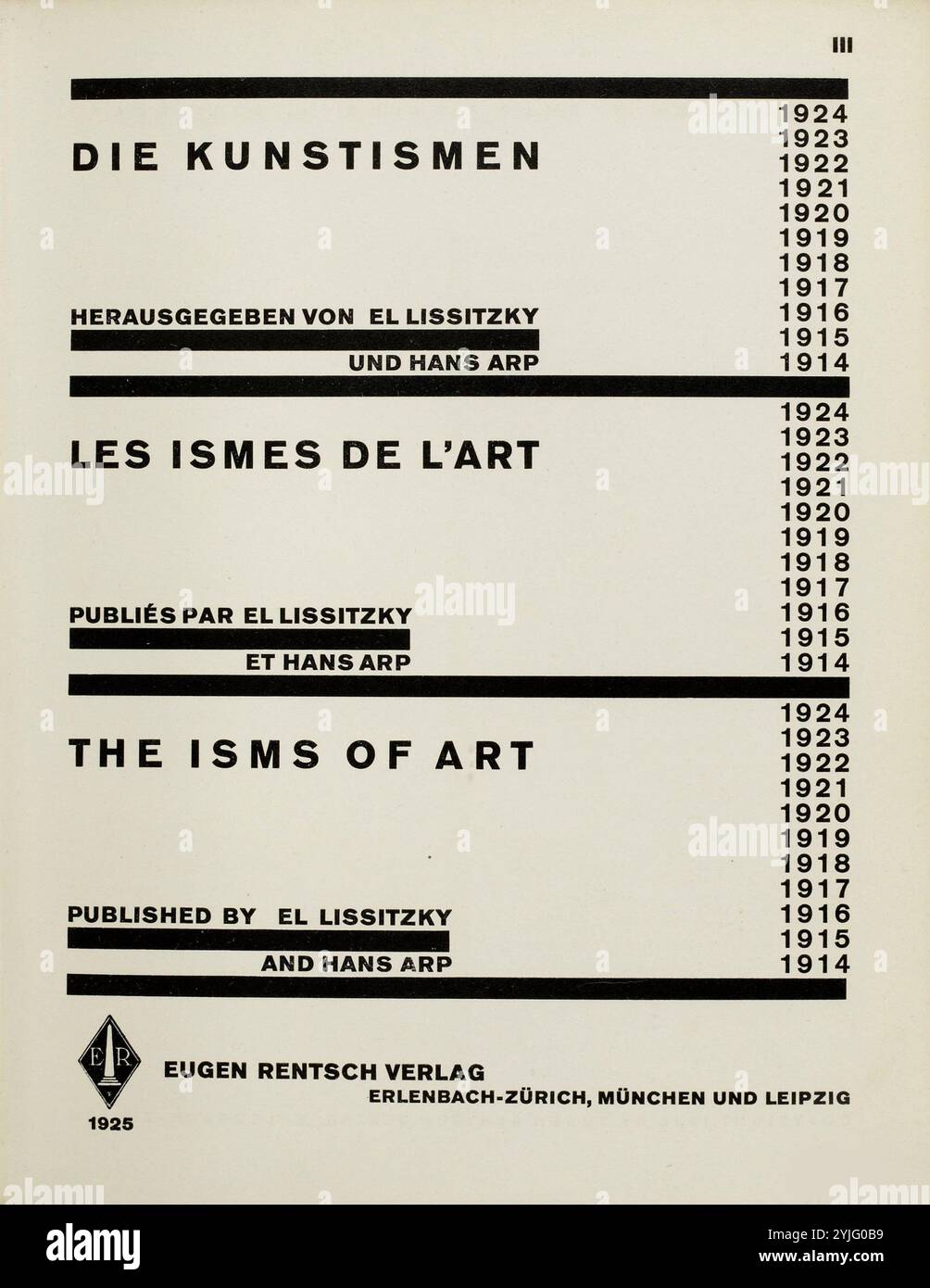 Title page: Die Kunstismen. (The Isms of Art) by El Lissitzky und Hans ...