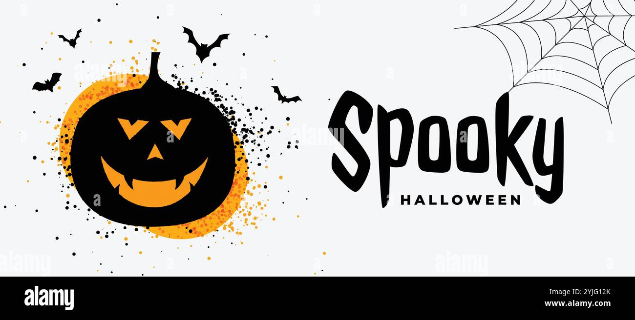 spooky halloween banner with smiling pumpkin ghost Stock Vector Image ...