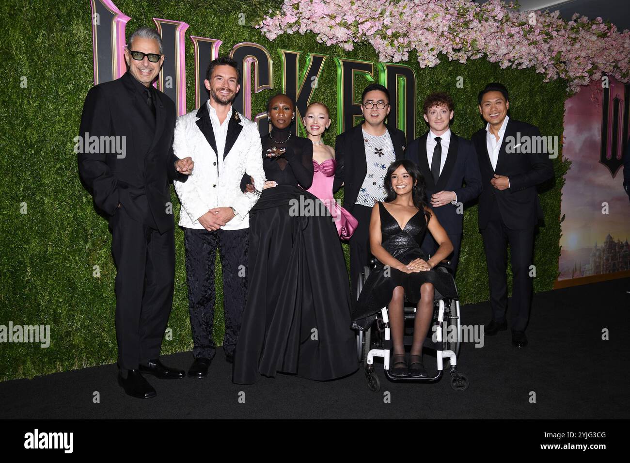 New York, USA. 14th Nov, 2024. (L-R) Jeff Goldblum, Jonathan Bailey, Cynthia Erivo, Ariana ...