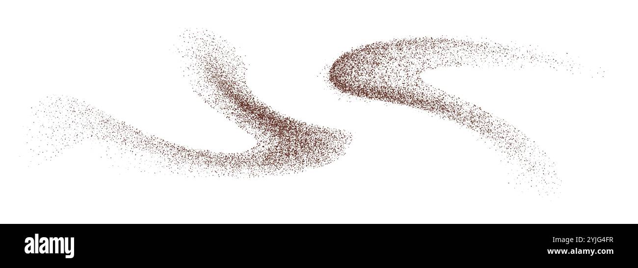 Flying coffee or chocolate powder, dust particles in motion, ground ...