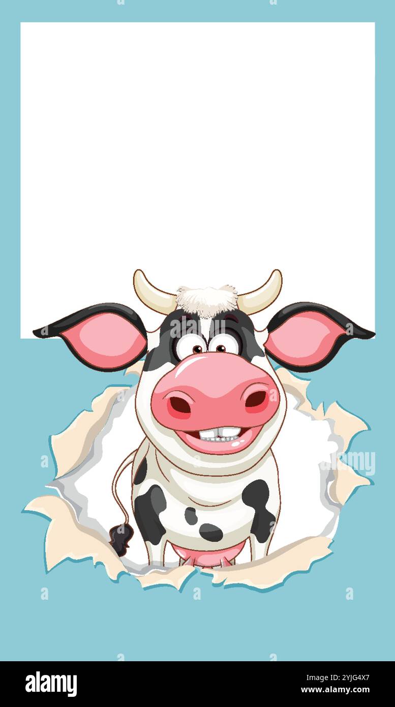 Cartoon cow smiling through torn paper frame Stock Vector Image & Art ...