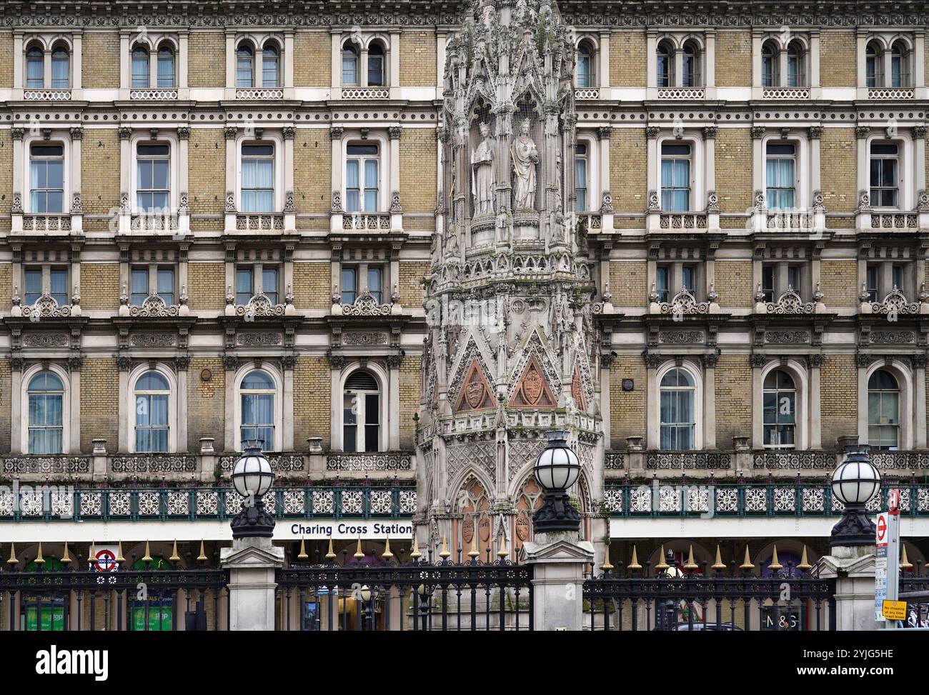 Queen Eleanor Memorial Cross outside Charing Cross Station in London, a ...
