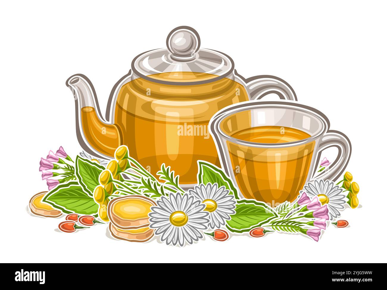 Vector logo for Herbal Tea Drink, horizontal poster with cartoon design ...