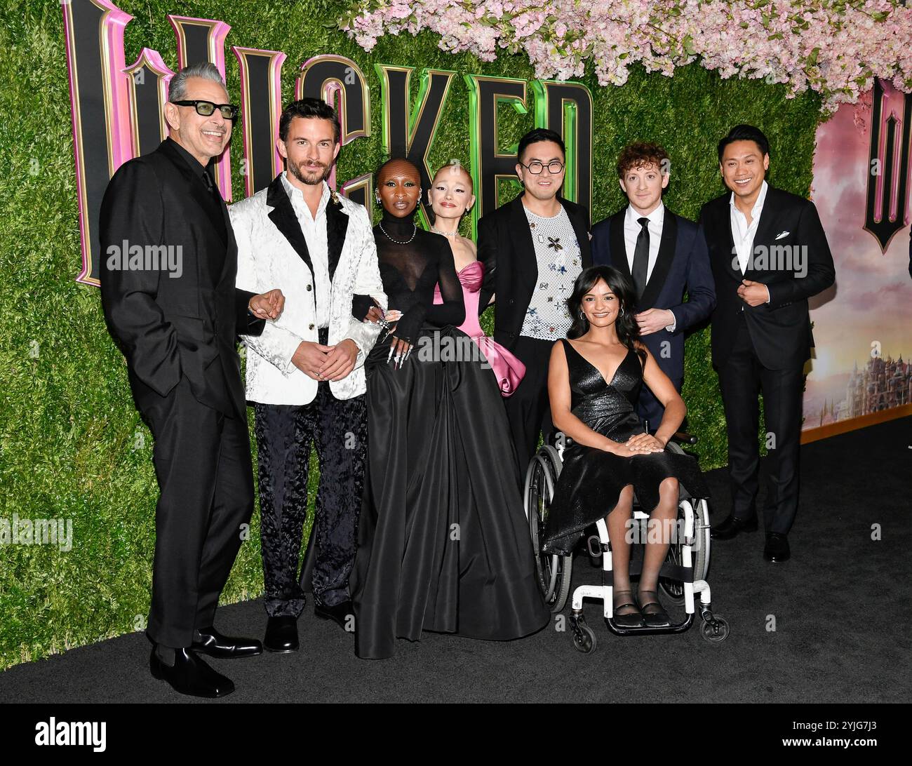 Jeff Goldblum, left, Jonathan Bailey, Cynthia Erivo, Ariana Grande, Bowen Yang, Marissa Bode ...