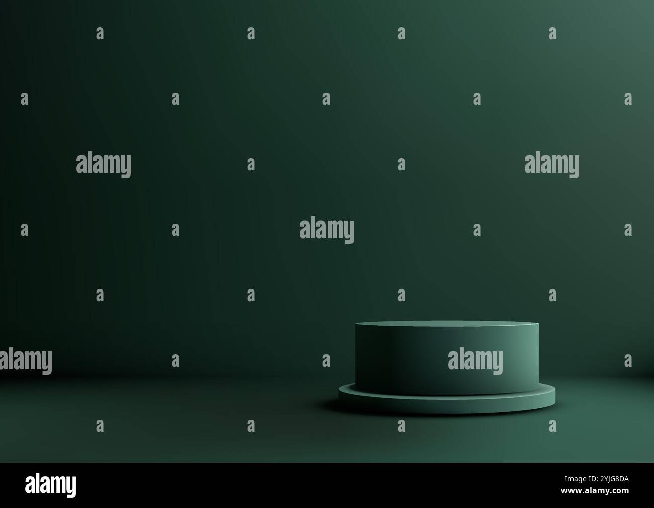 3D dark green podium against a deep green background, modern product display, mockup, showcase ...
