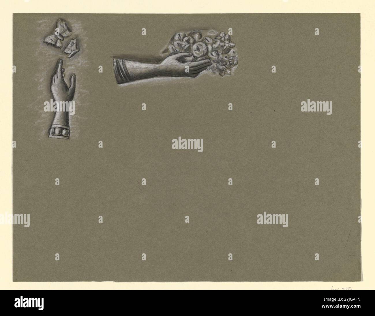 Design for watermark of banknote: a hand with flowers, a hand with ...