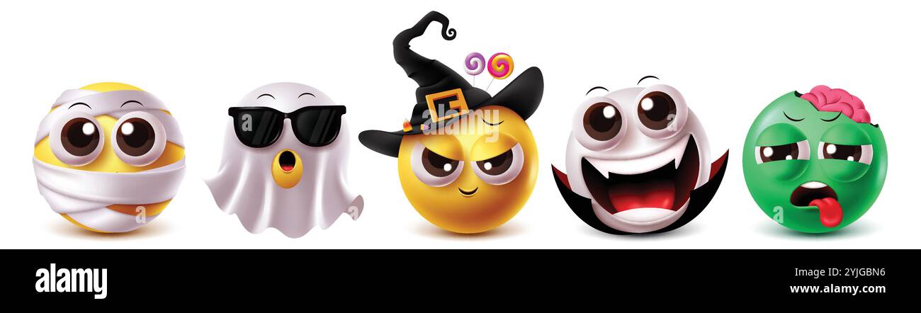 Halloween emoji characters vector set. Emojis scary halloween clip art ...