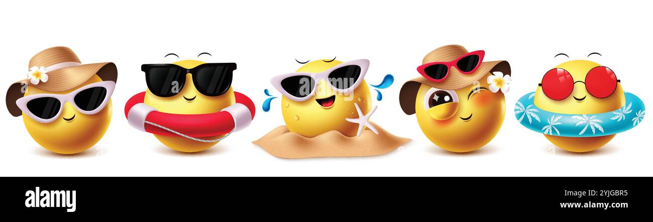 Summer emoji vector characters set. Emojis outfit summertime clip art ...