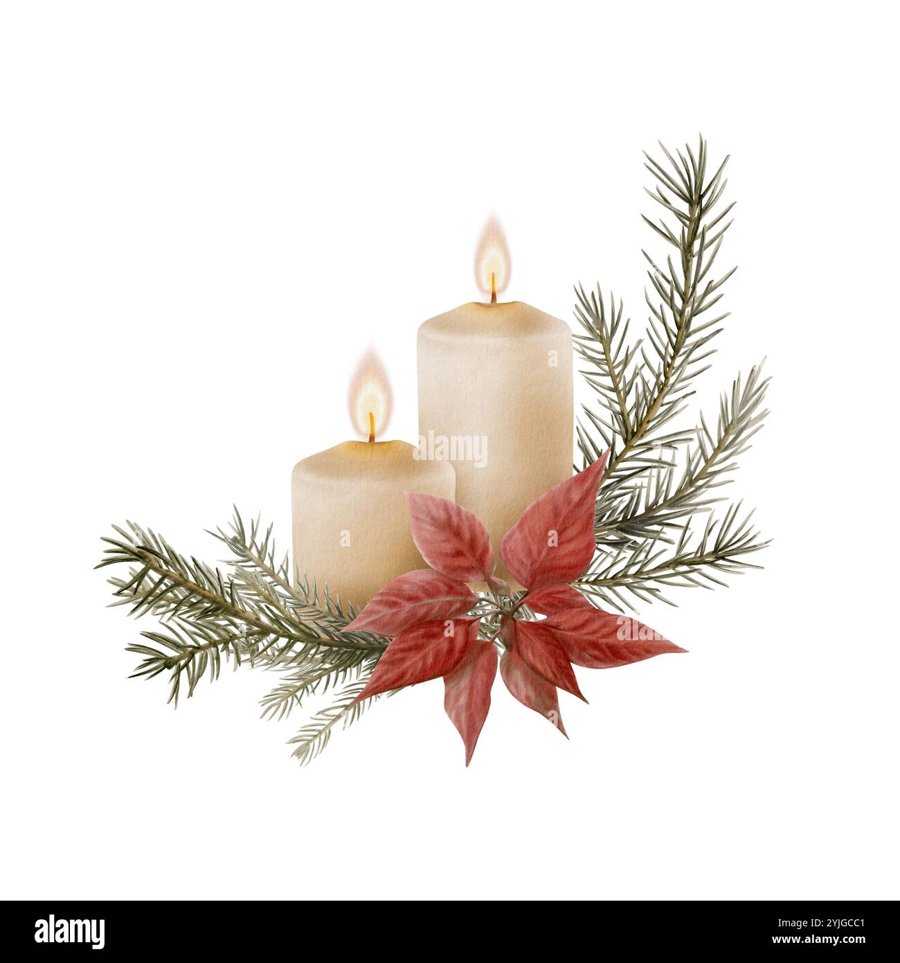 Vintage wax candle Christmas arrangement with wick and flame, with red ...