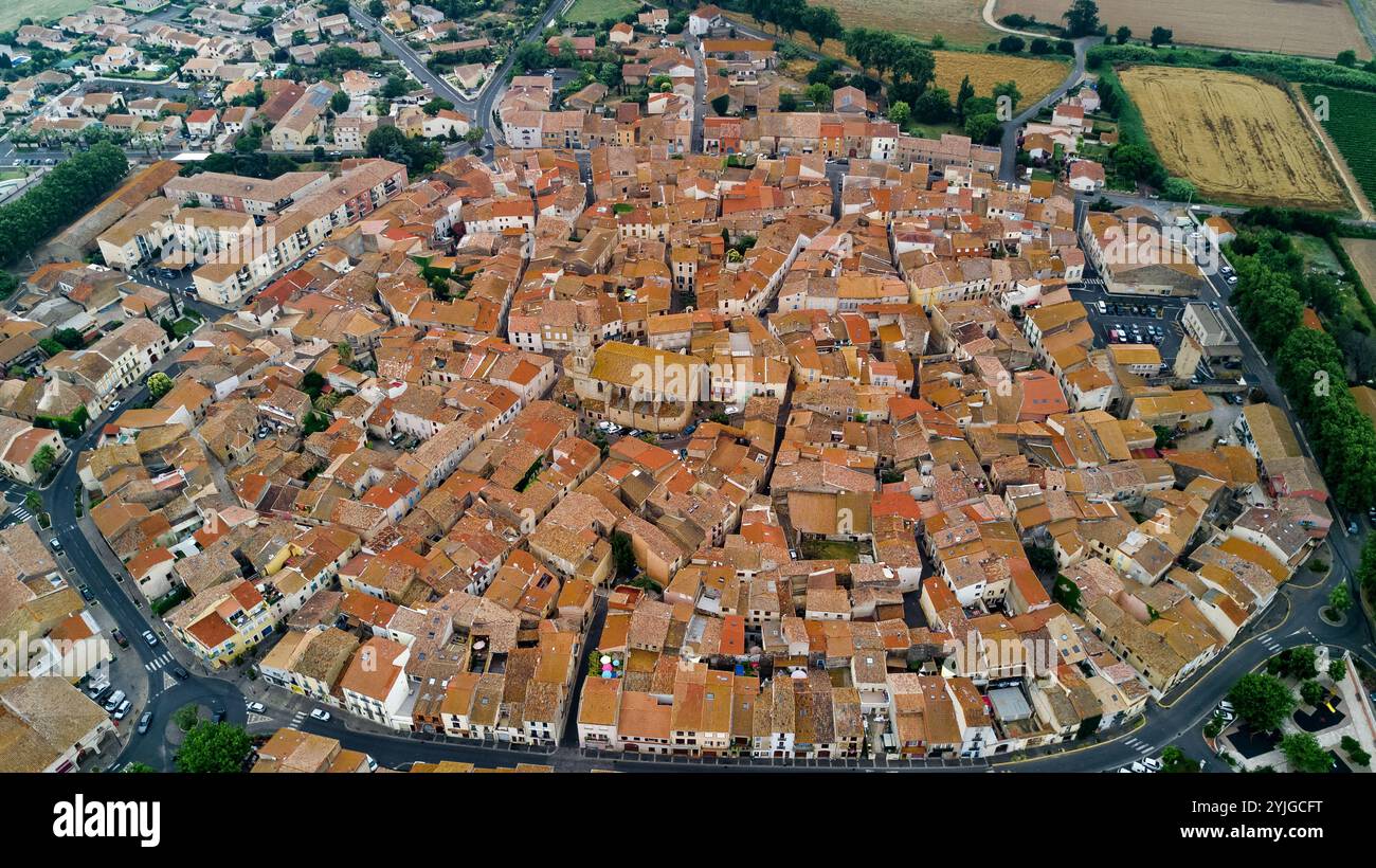 Aerial top view of residential area houses roofs and streets from above ...