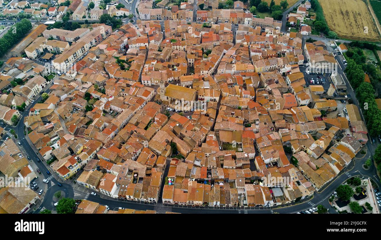 Aerial top view of residential area houses roofs and streets from above ...