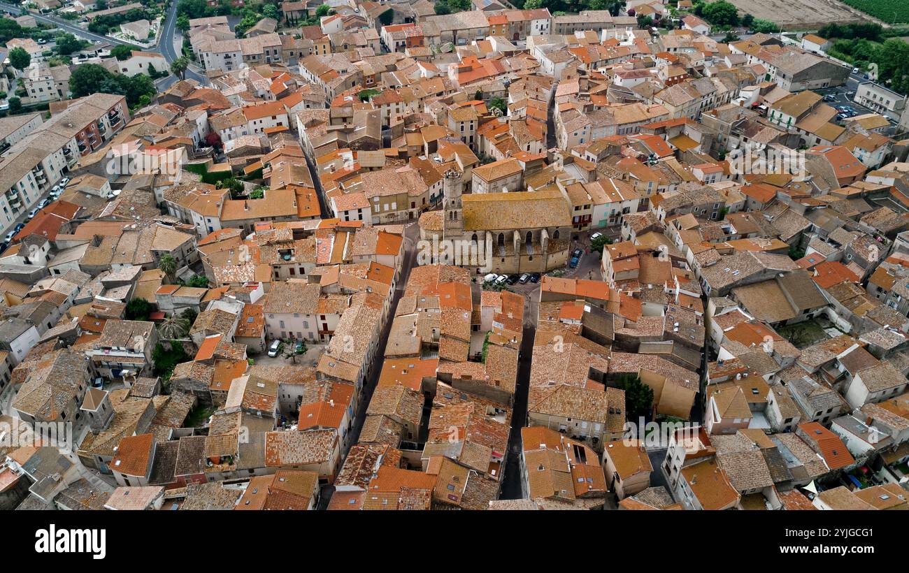 Aerial top view of residential area houses roofs and streets from above ...