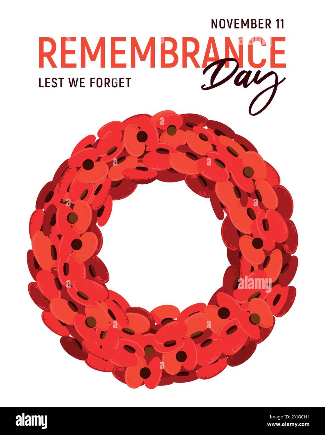 Traditional wreath of red flowers for Remembrance Day on November 11 in ...
