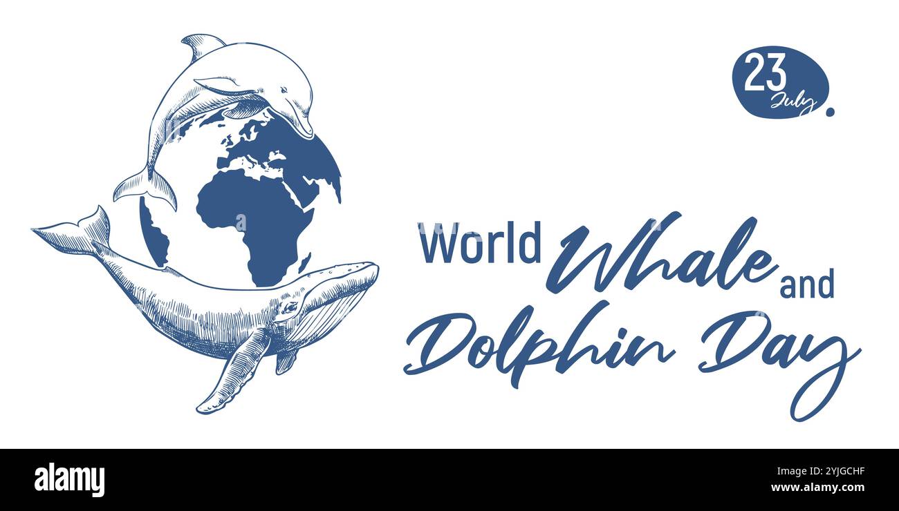 Horizontal banner for Whale and Dolphin Day, July 23, 2025. Concept of ...