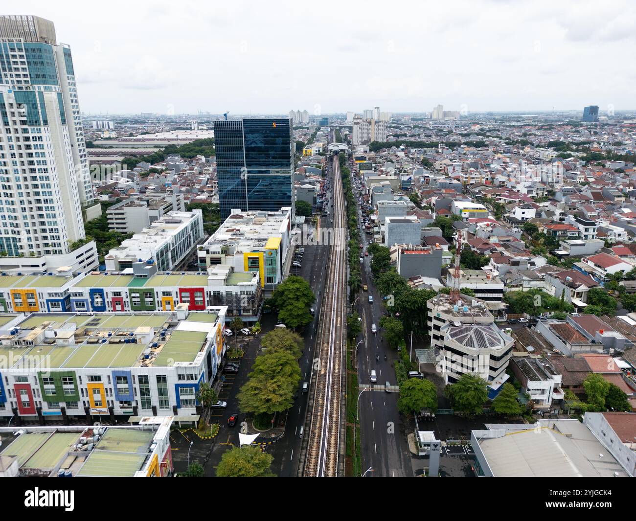 Aerial view of modern and colorful architecture in Jakarta city center ...